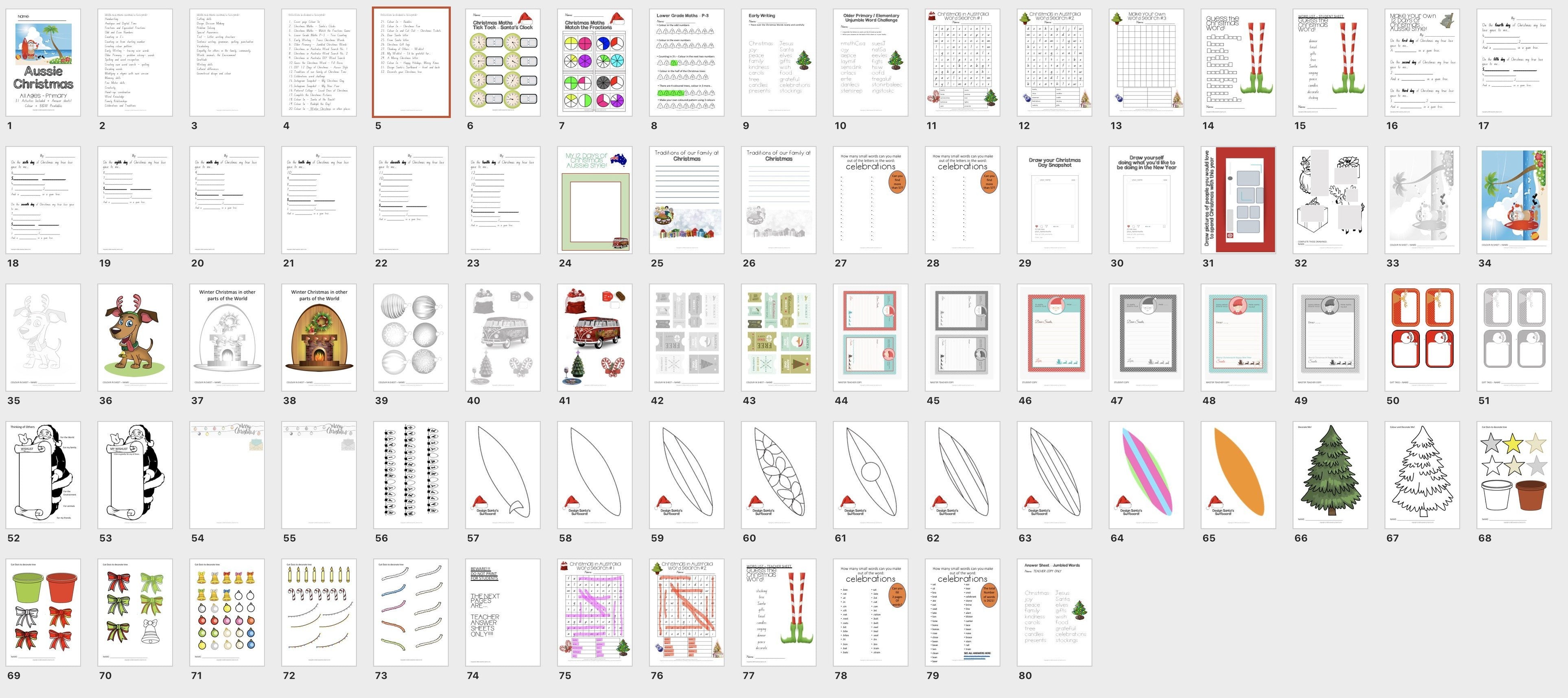Australian Christmas Worksheets Aussie Activity Packet 80 page Printab ...