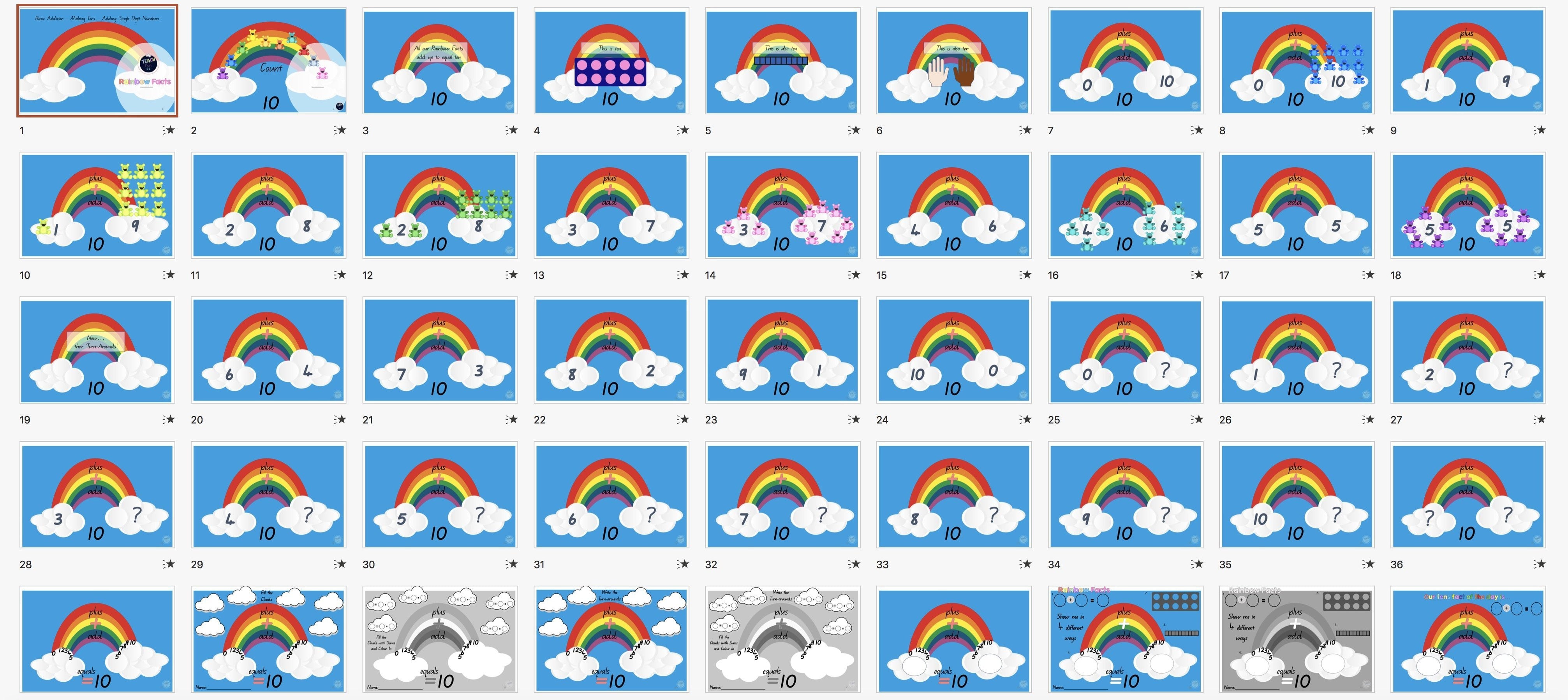 Basic Addition Making Tens Single Digit Numbers Rainbow Facts Numicon ...