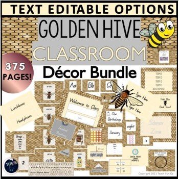 Bees Classroom Decor- Bee Golden Hive Theme 375 Page Bundle Editable T ...