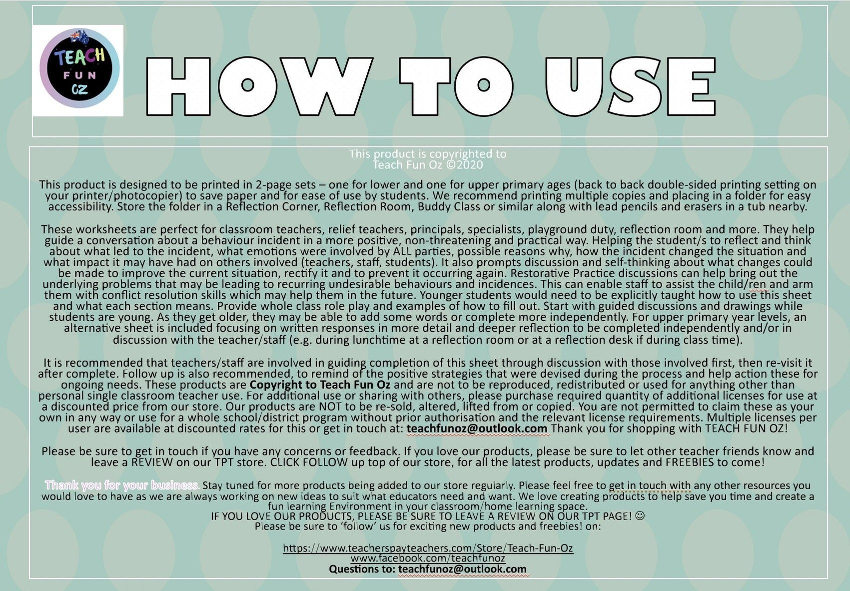 Behaviour Management Reflection Sheets Restorative Practice - Primary ...