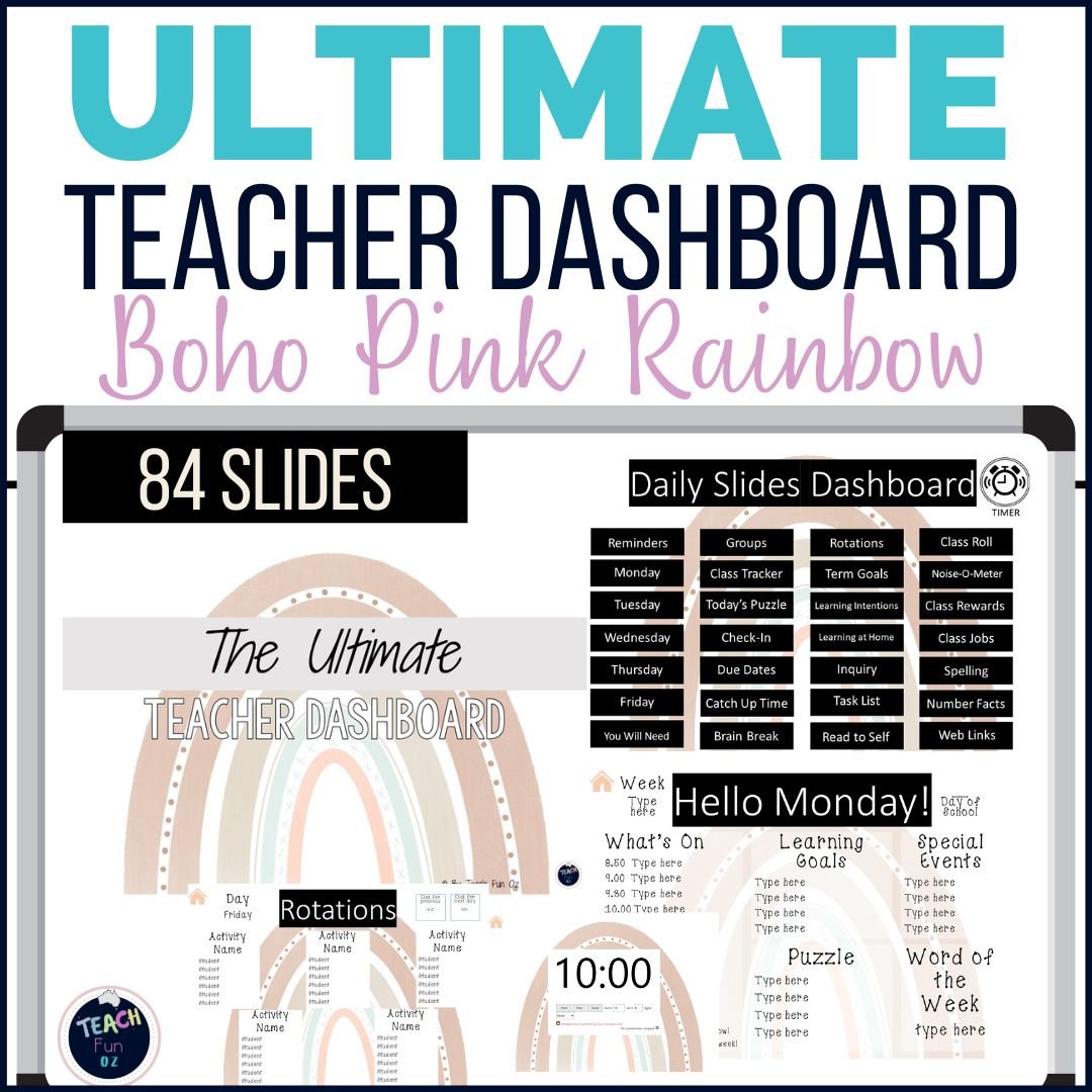 Boho Rainbow Pink - Ultimate Teacher Dashboard Editable Daily Agenda S ...