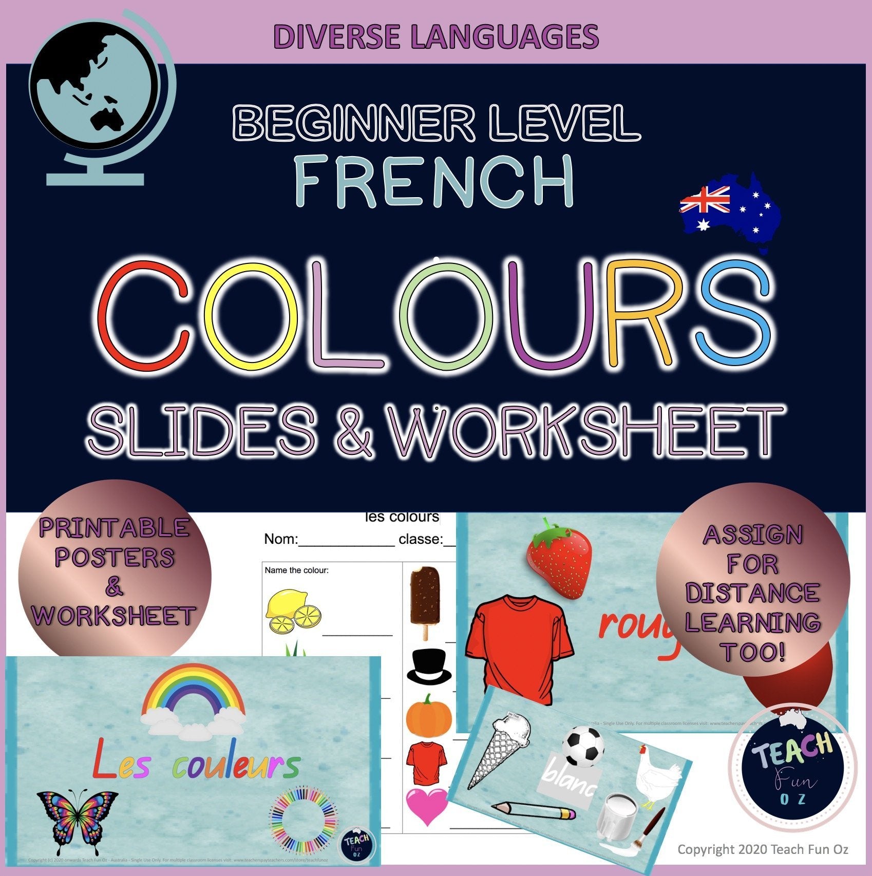 BUNDLE French Colours Colors Couleurs Slide Posters and Worksheet Goog ...