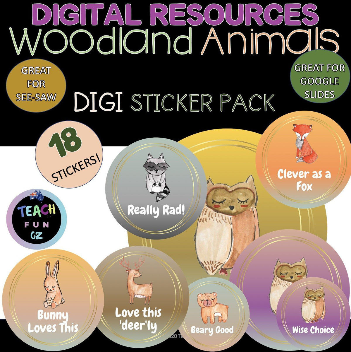 Digital Stickers 18 Pack Woodland Forest Animals for Seesaw Google and ...