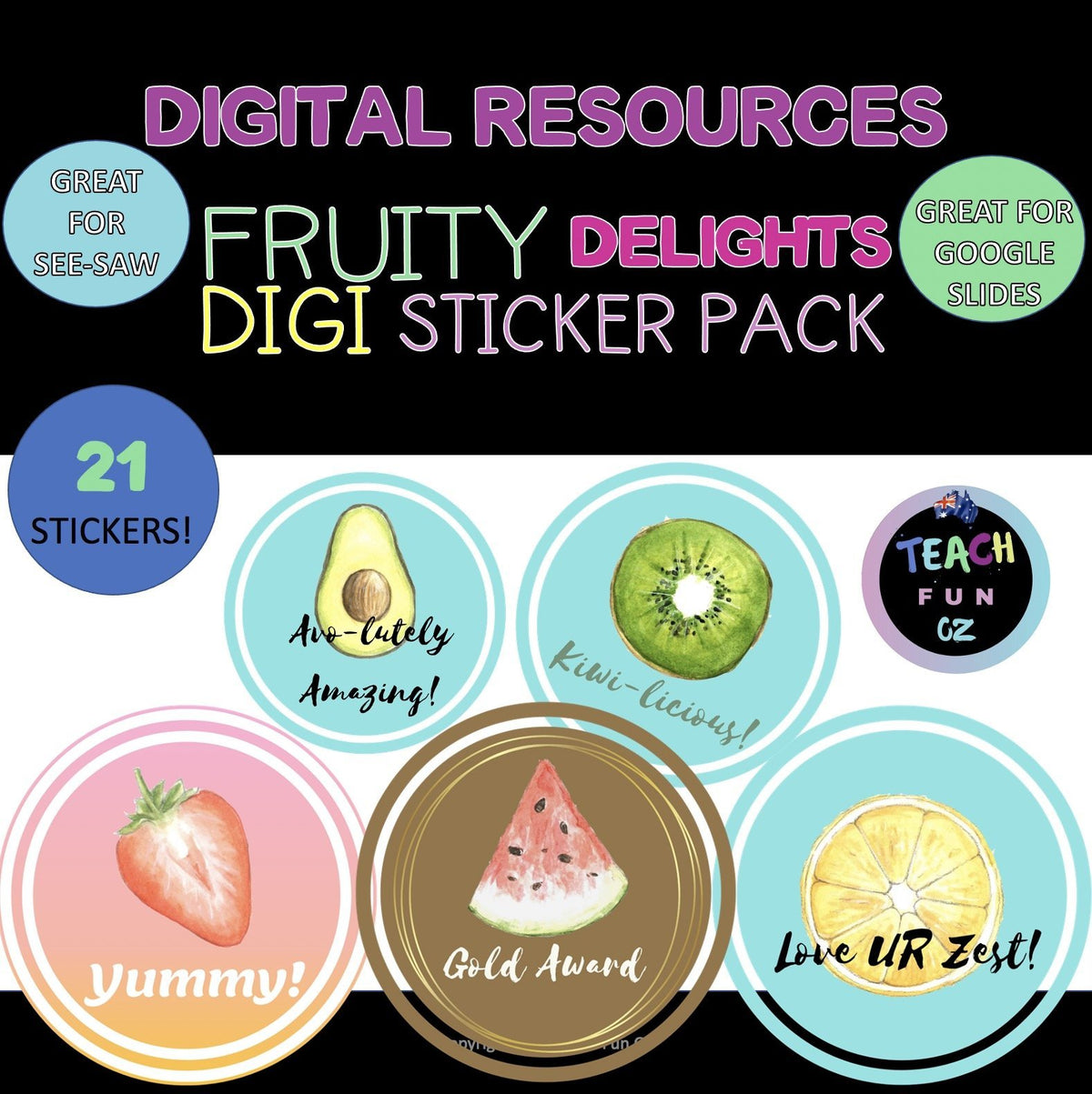 Digital Stickers Tropical Fruit Delights 21 Stickers for Seesaw Google ...