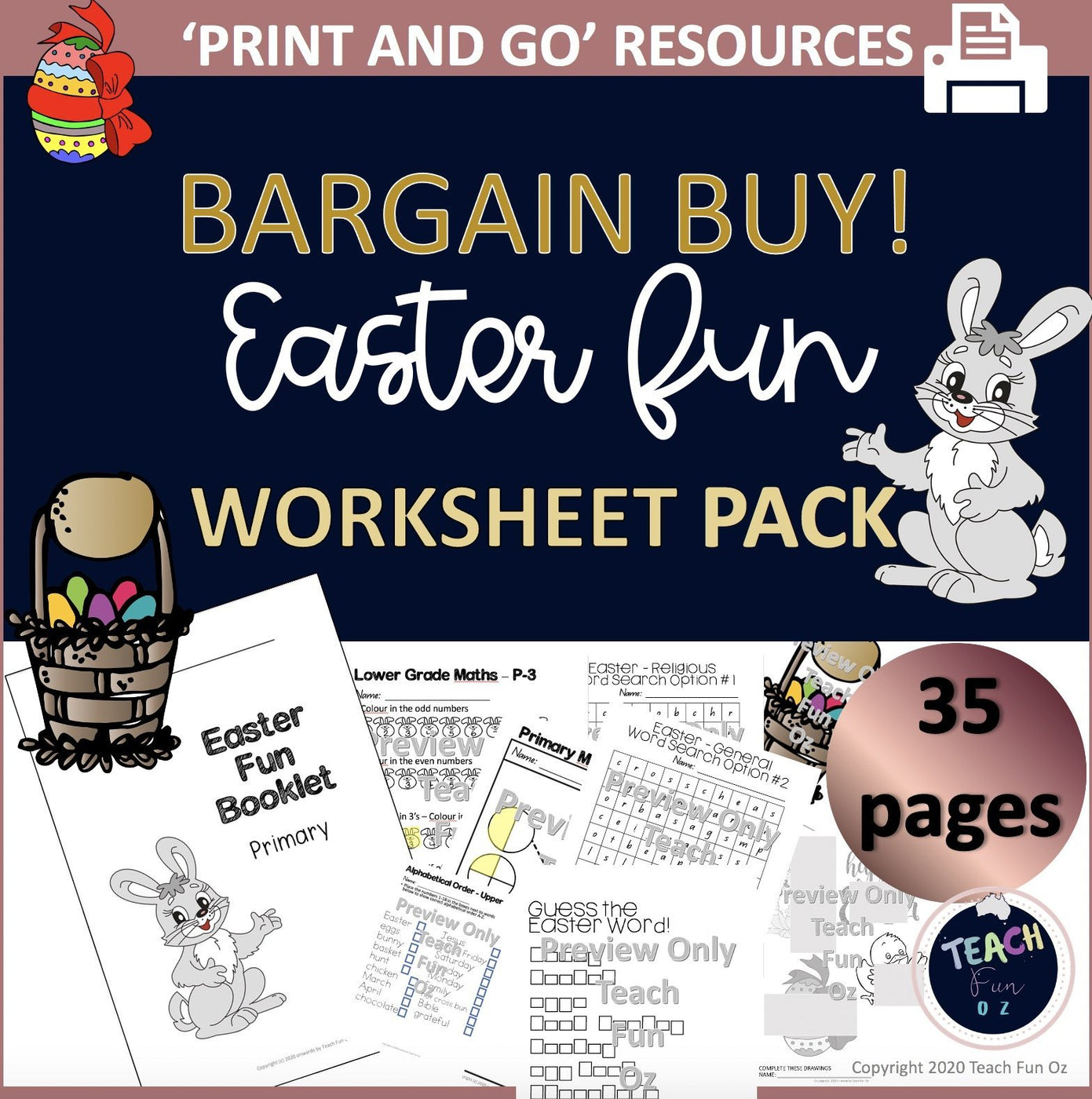 Easter Fun Activity Worksheet Packet Booklet Primary Word Search 19 Ac ...