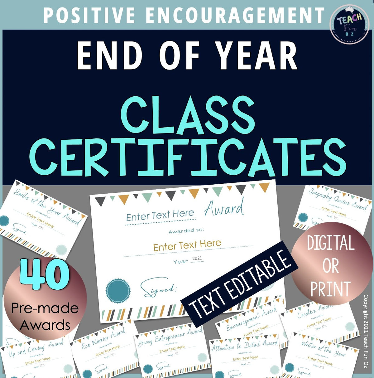 End of Year Certificates Student Awards x 40 -Text Editable — Teach Fun Oz