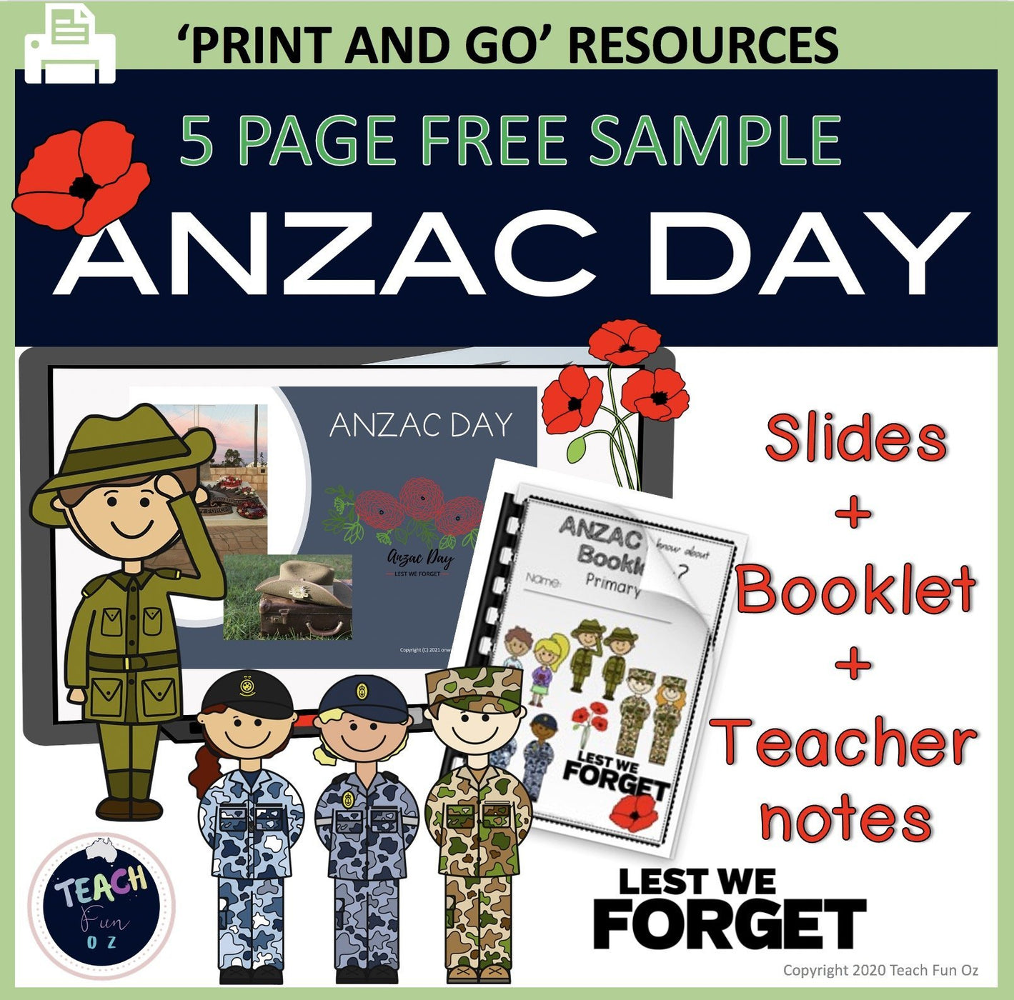 Free Sample of Anzac Day Activities Worksheets Packet Booklet Anzac Fa ...