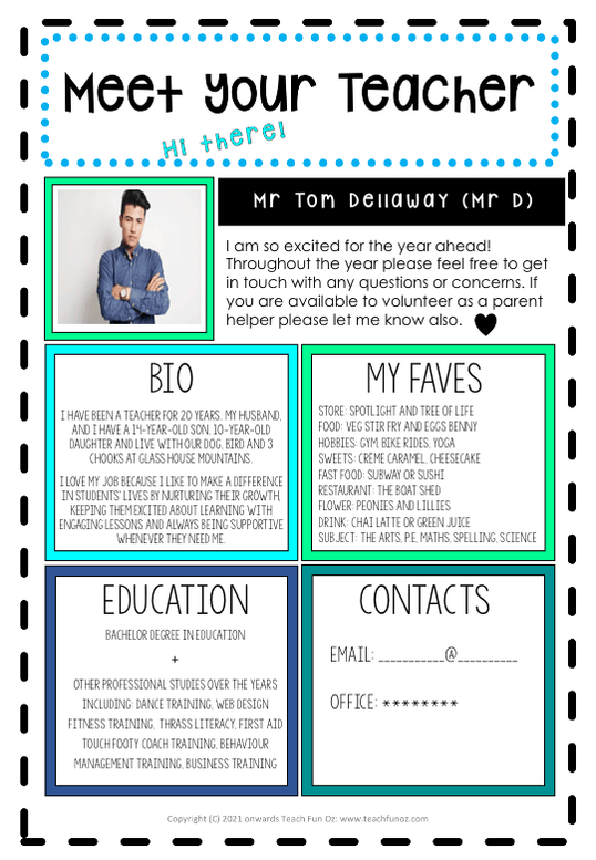 Meet the Teacher template editable sheet 4 designs FREE download Back ...