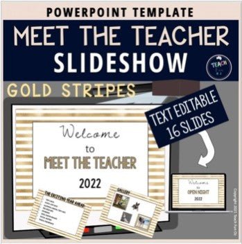 Meet the Teacher Template Editable Slideshow | Open House | GOLD STRIP ...