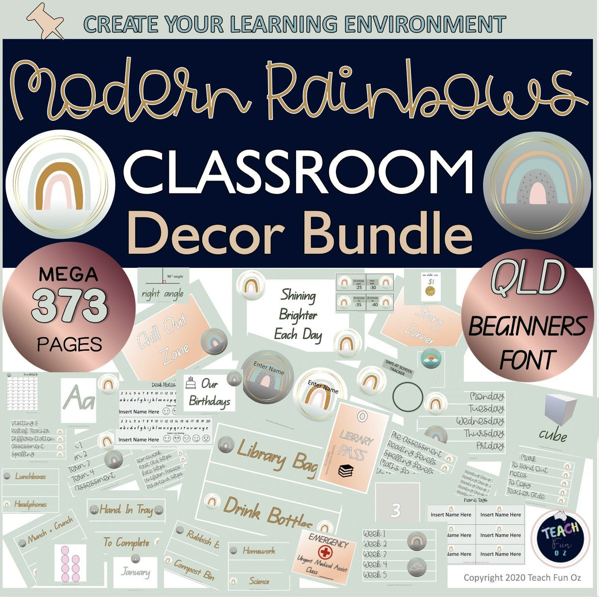 Modern Boho Rainbow Classroom Decor Theme Bundle Posters Labels QLD Fo ...