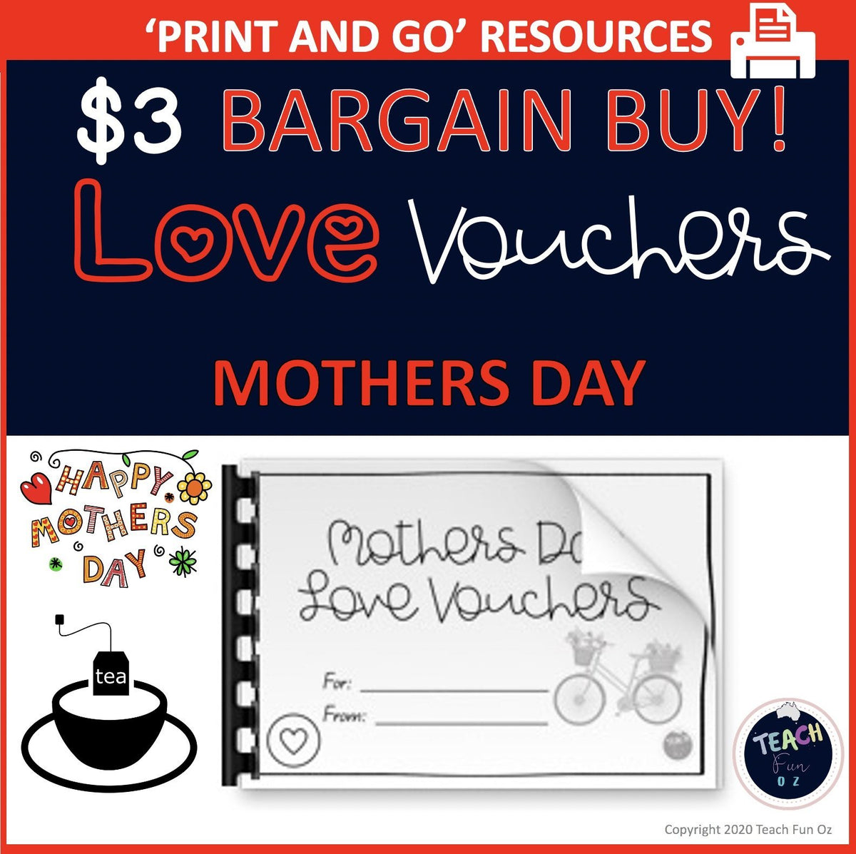 Mothers Day Love Gift Vouchers Coupons Present for Mum Mom Nan Printab ...