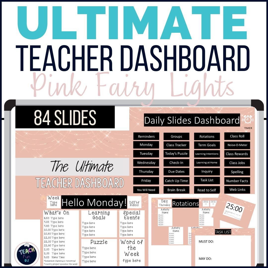 Pink Fairy Lights - Ultimate Teacher Dashboard Editable Daily Agenda S ...