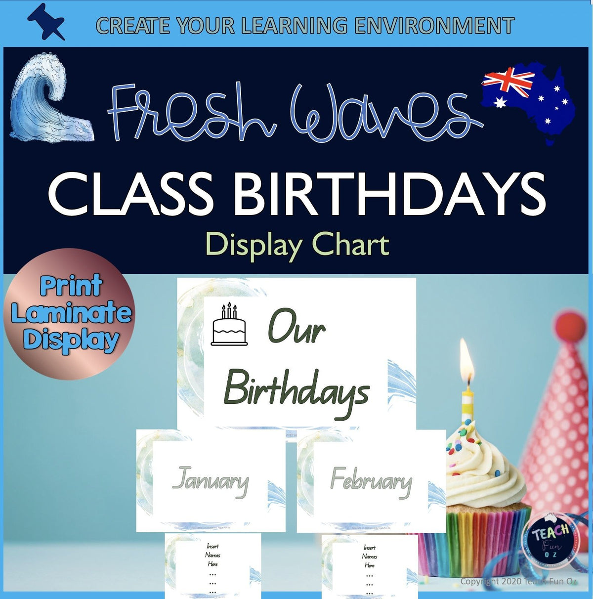 QLD Font Class Birthdays Chart Display Fresh Waves Beach Theme Classro ...