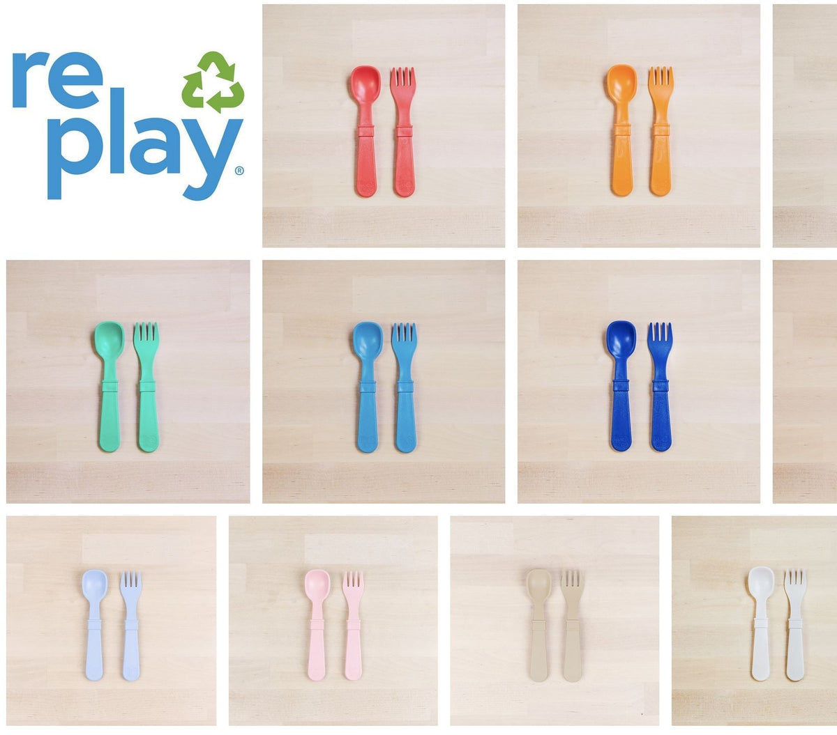 Re-Play Kids Cutlery Utensils 8 Pack - 4 fork 4 spoon - choose colour ...