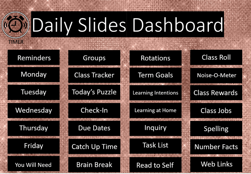 Rose Gold Ultimate Teacher Dashboard Editable Daily Agenda Slides and ...