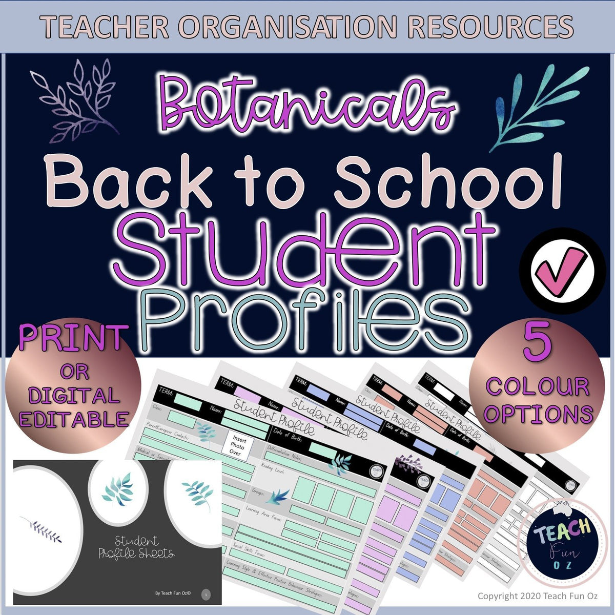 Student Profile Sheets Classroom Forms Editable - Botanicals Powerpoin ...