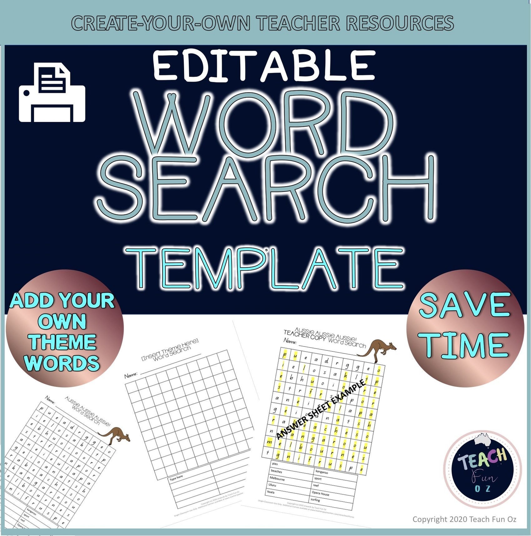 Word Search Template Editable Find a Word Grid for Spelling or Theme W ...